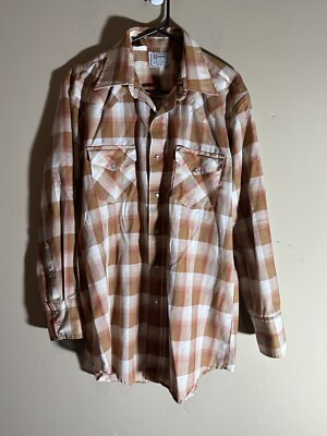 VINTAGE H Bar C Shirt Men Large 16 - 33 Pearl Snap Western Long Sleeve ...