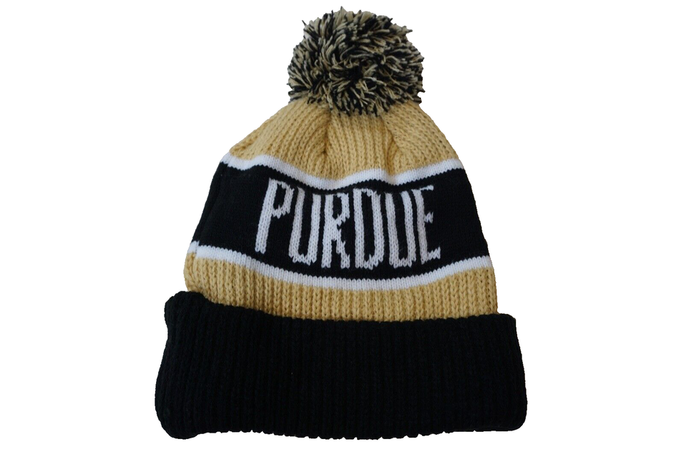 PURDUE BOILERMAKERS '47 BEANIE/ HAT/CAP 100%ACRYLIC BLACK/GOLD/WHITE ...