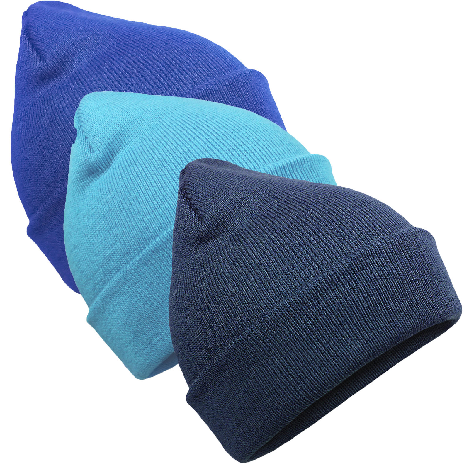 BEANIE HAT COMBO PACK OF 3 WARM BEANY UNISEX KIDS ADULTS TURN UP ...