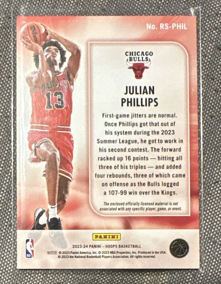 2023-24 NBA HOOPS Rise & Shine Relic #RS-PHIL Julian Phillips - Chicago ...