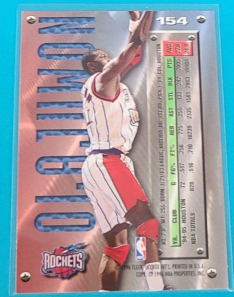 1995 Fleer Metal #154 Hakeem Olajuwon Houston Rockets Basketball Card ...