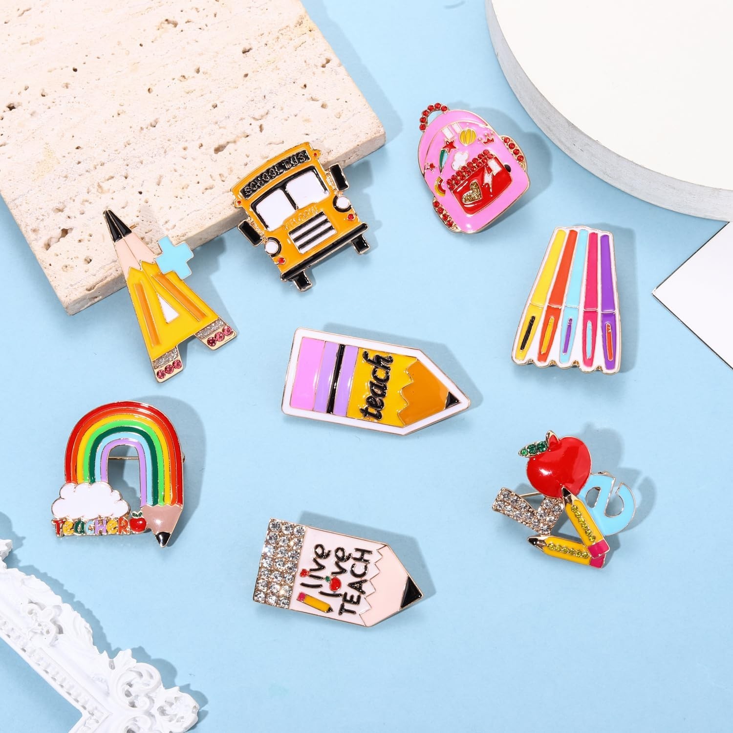 Back to School Brooches Enamel Teacher Brooch Pins Cute Lapel Pin Set ...