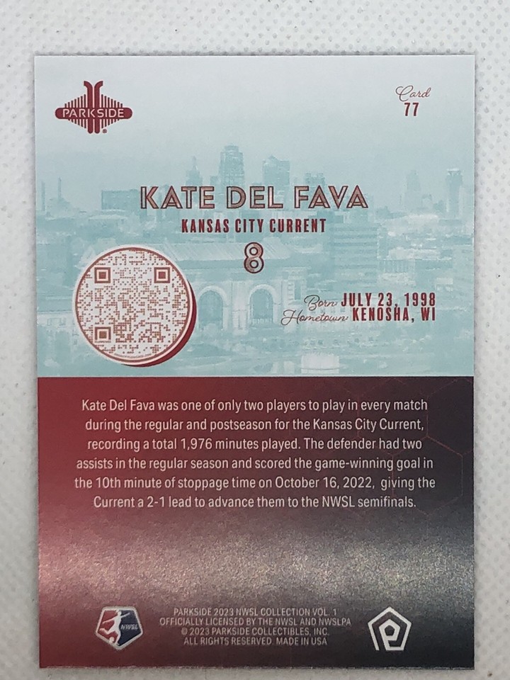 2023 Parkside NWSL V1 | #77 Kate Del Fava Kansas City Current | Base ...