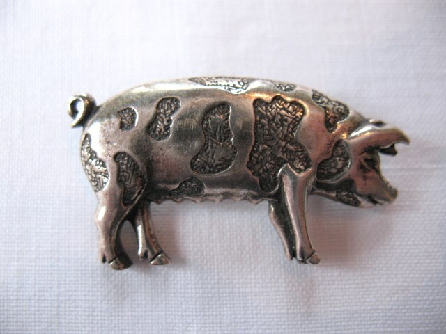 Vintage Sterling Silver Pig Pin Spots Curly Tail Hog … - Gem