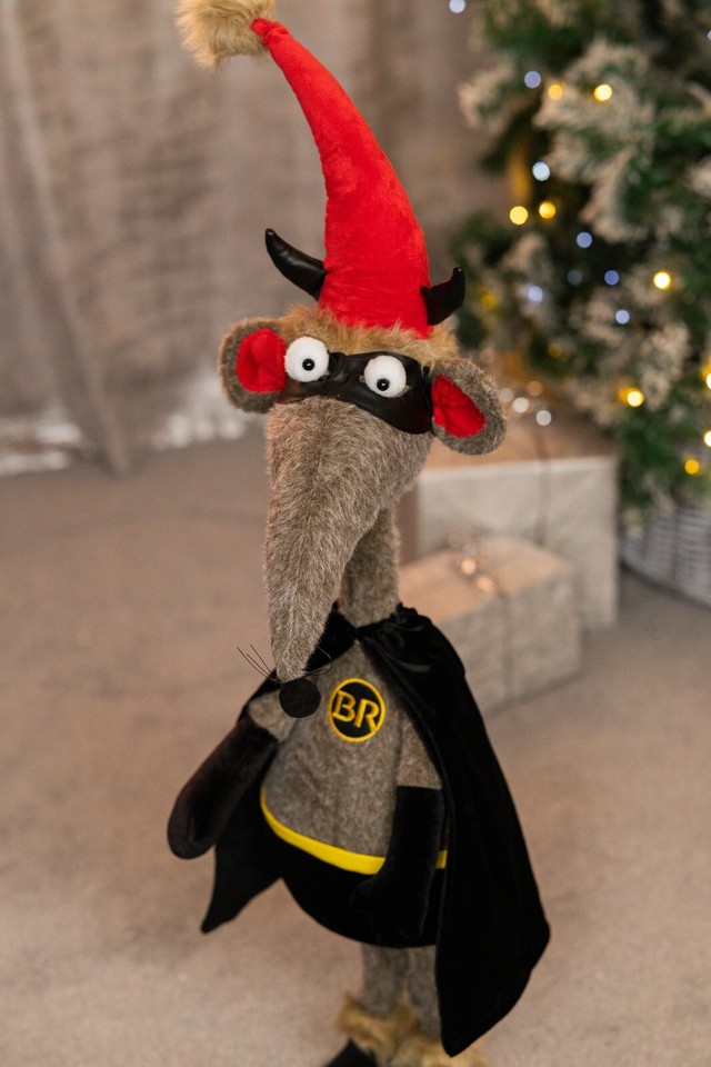 Christmas Rat Ornament Large Soft Plush Decoration Grey Standing ...