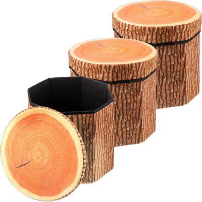 3 Pack Tree Stump Storage Stool 12 X 12 Inch Stool Ottoman Cute Folding ...