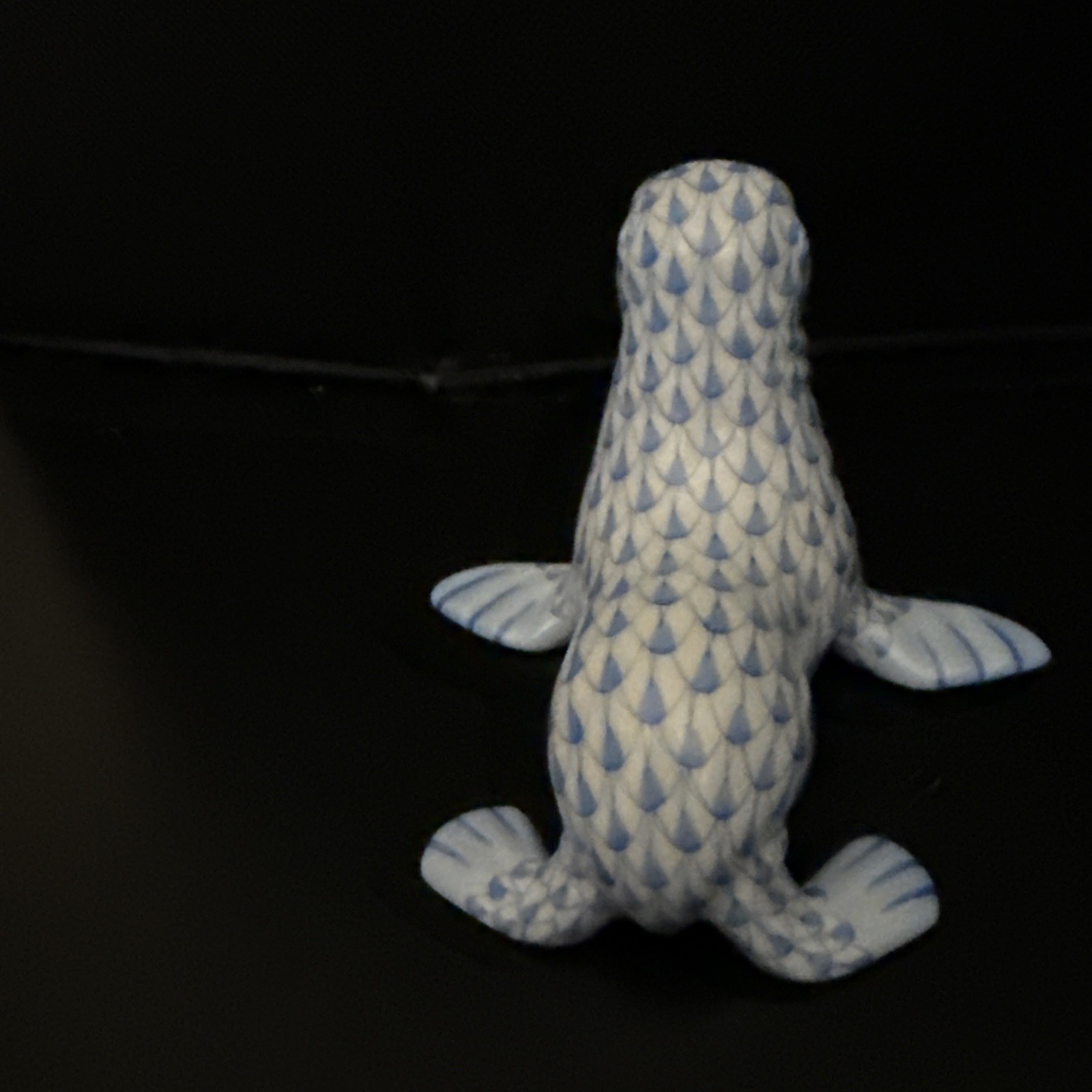 HEREND SEA LION PUP PORCELAIN FIGURINE Blue Fishnet 15450