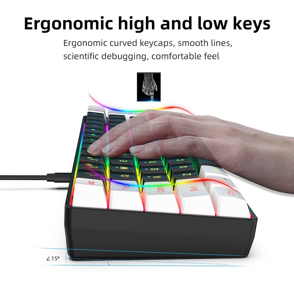 60 Percent Wired Gaming Keyboard RGB Backlit Mini Waterproof Compact ...