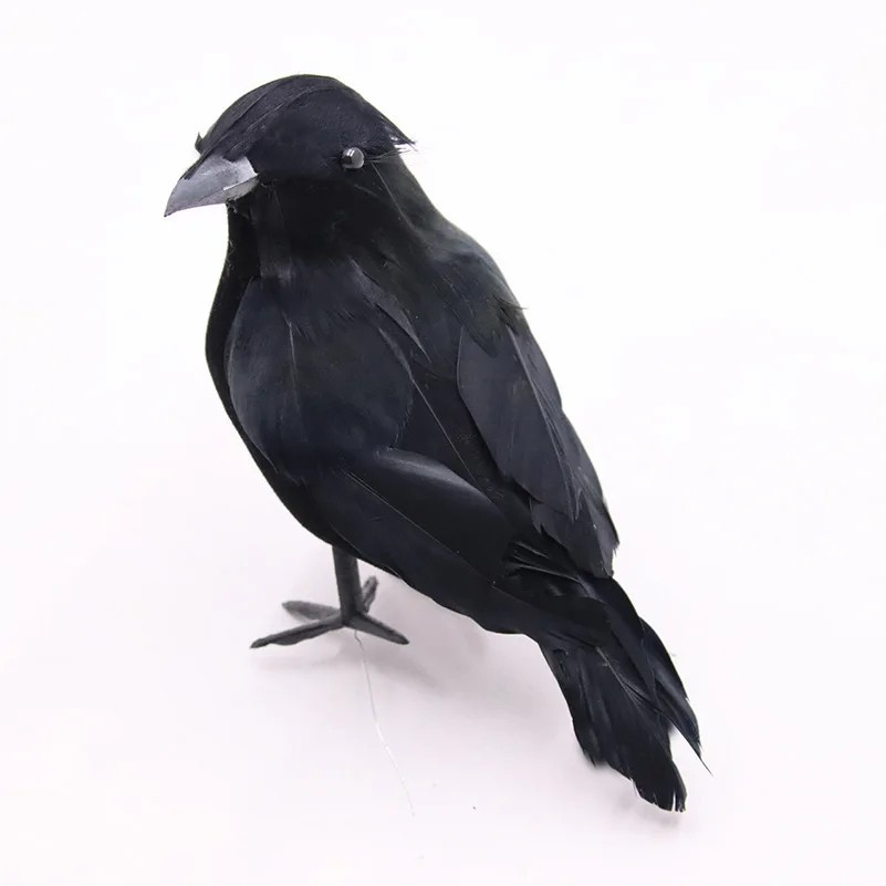 Realistic Black Crow Halloween Prop Fake Bird Scary Raven Feather ...