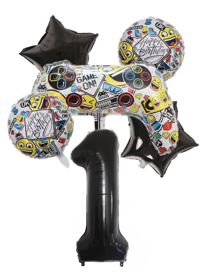6pcs White Black Gamer Birthday Balloon Set Game On PlayStation XBOX ...