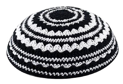 Knitted White Black Crochet Kippah Yarmulke Yamaka Judaica Israel 20 cm ...