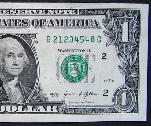 2021 $1 (ONE DOLLAR) - NOTE - SERIAL NUMBER - LADDER IN A ROW “2 12345 ...