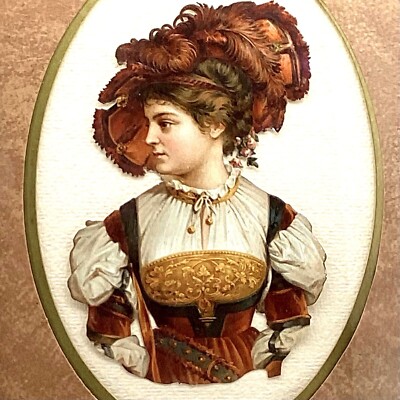 Framed Victorian Paper Scrap Die Cut Lady Hat Feather Gold Gild Wall ...