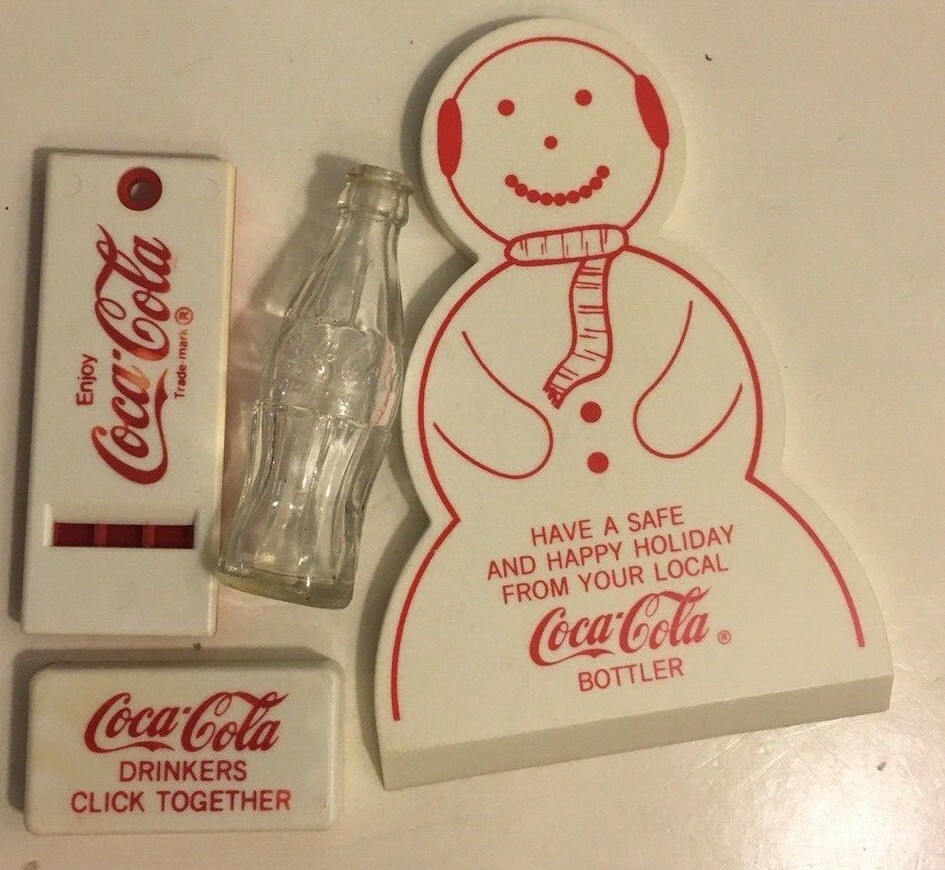 VINTAGE PLASTIC COCA COLA COKE CLICKER SCRAPER WHISTLE MINIATURE GLASS ...