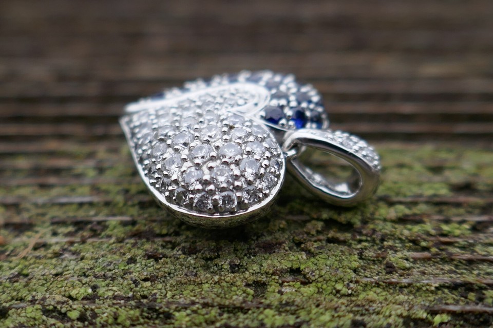 Shane Co. 14kt White Gold Natural Diamond & Sapphire Puffy Heart Shaped ...