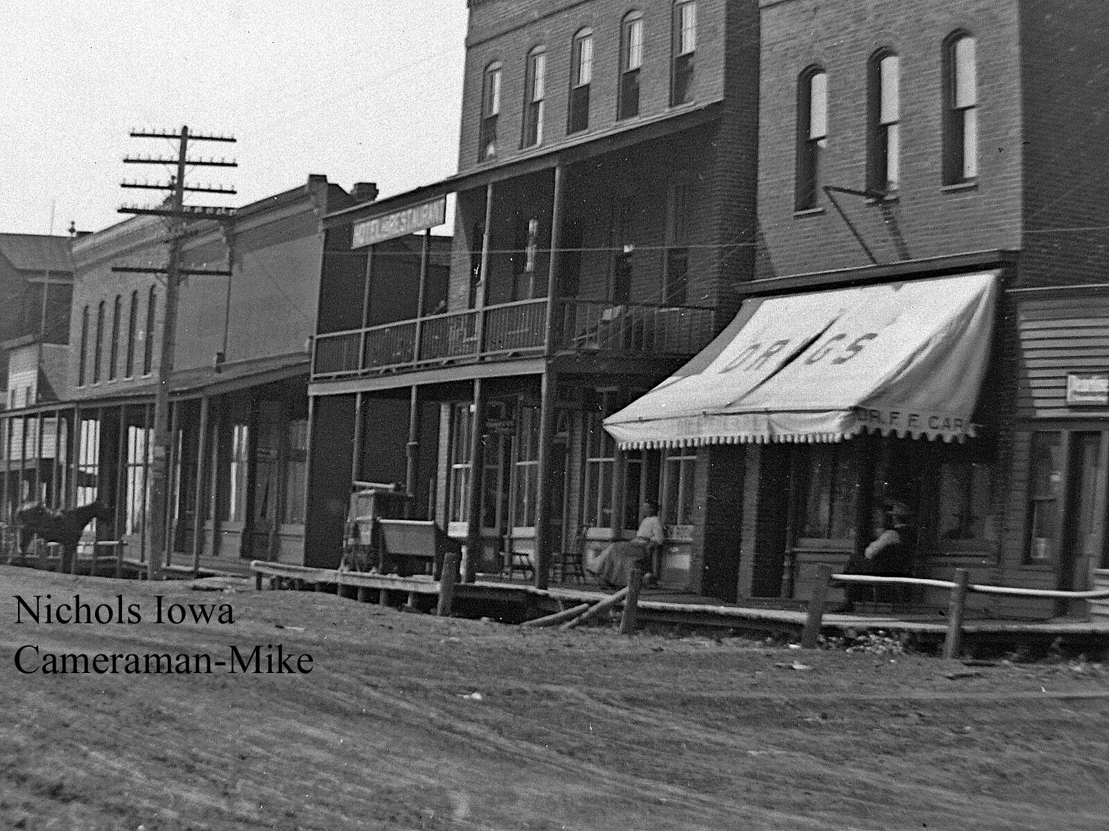 Antique Glass Plate Negative Photograph Nichols Iowa Main Street B&W ...