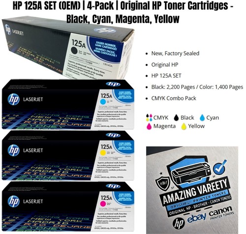 HP 125A 4 Colour Set Toner CB540A, CB541A, CB542A, CB543A 4 COLORS ...
