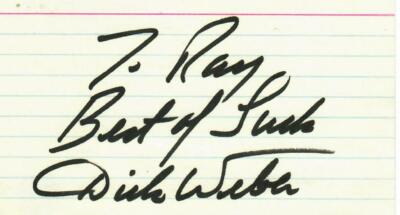 "Bowling's First Superstar" Dick Weber Hand Signed 3X5 Card | eBay