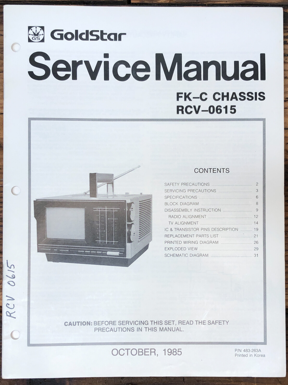 Goldstar FK-C RCV-0615 TV Service Manual *Original* | eBay