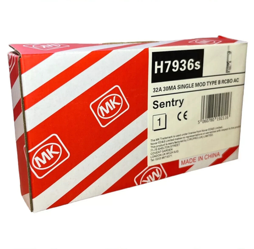 MK Sentry (H7936s) RCBO 32A 230V B Curve 30MA Type AC Single MOD. 6KA ...
