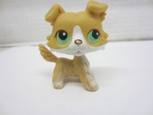 LPS Littlest Pet Shop Yellow White Green Eyes BORDER COLLIE #272 RARE ...