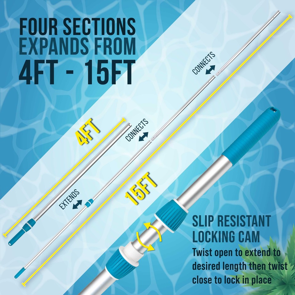 U.S. Pool Supply 15ft Aluminum Telescopic Swimming Pool Pole, Twist ...