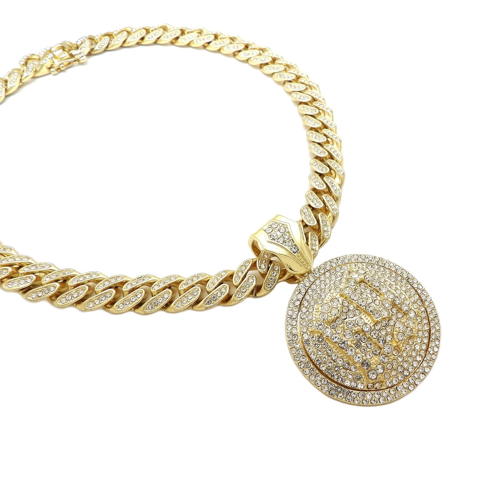 RAPPER TEKASHI 69 SPINNING PENDANT 18" CUBAN LINK CHAIN NECKLACE GOLD ...