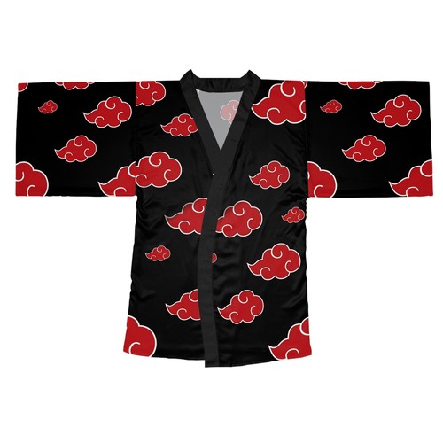 Anime merch Naruto Akatsuki cloud symbol Silk Long Sleeve Kimono Robe ...