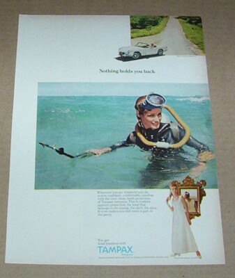 1966 print ad page -Tampax tampons- girl scuba diver diving vintage ...