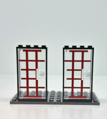Lego Doors 1 x 4 x 6 with Stud Handle with Red and Dark Red Window ...