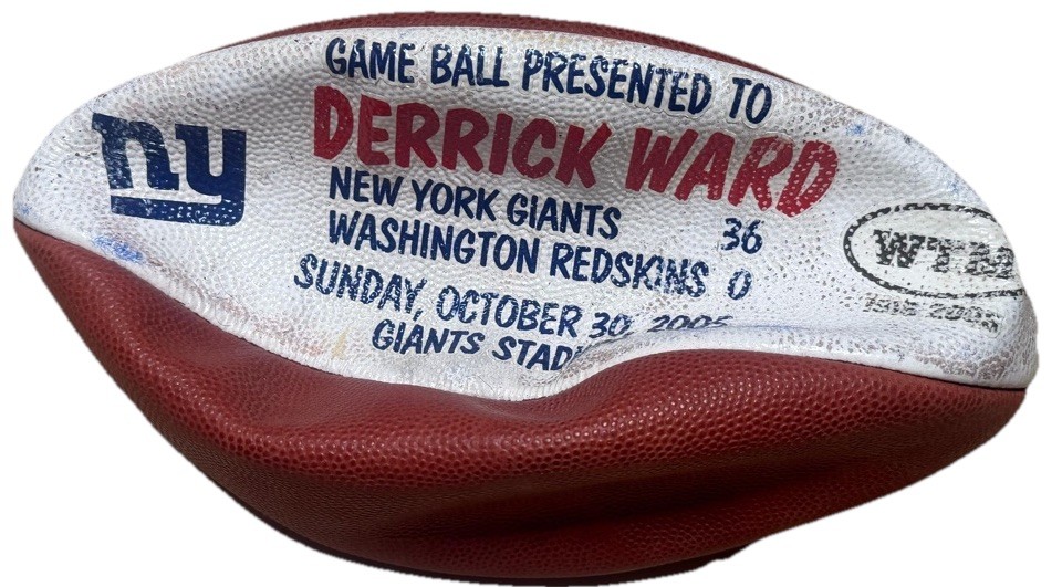 Derrick Ward Signed NFL Game Used Football Giants vs Redskins 10/30 ...
