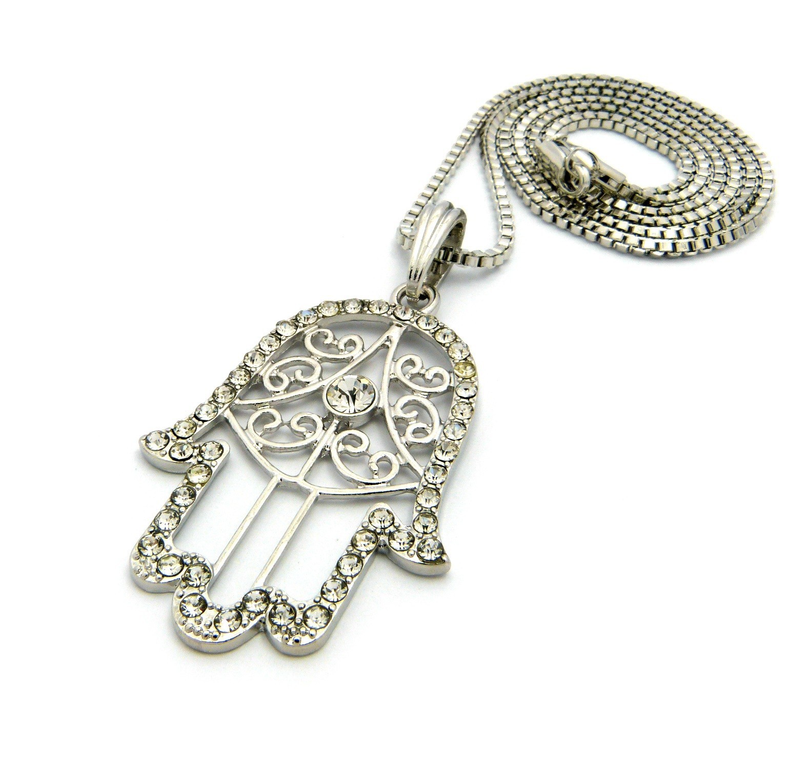 NEW HAMSA HAND PENDANT &2mm/24" BOX CHAIN HIP HOP NECKLACE - MSP385BX ...