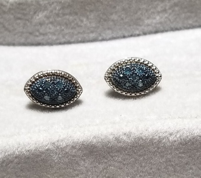 Ross Simons Pave Blue Diamond stud cluster Earrings - Gem