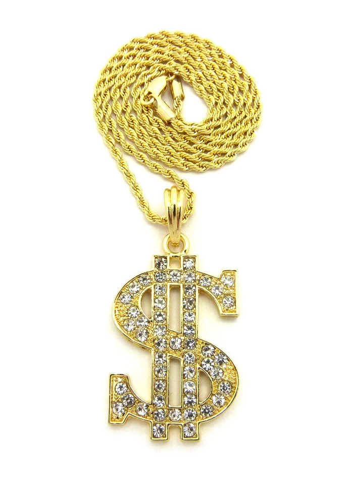 NEW DOLLAR SIGN PENDANT & 24" BOX/CUBAN/ROPE CHAIN HIP HOP NECKLACE ...