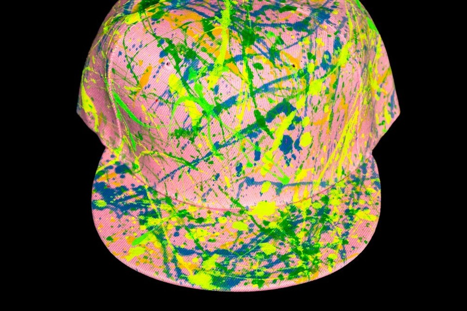 Custom splatter paint black light neon retro style trucker hat baseball ...