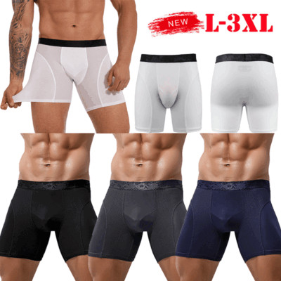 Men Long-Leg Trunks Unseamed Breathable Boxer Shorts Underpants Briefs ...