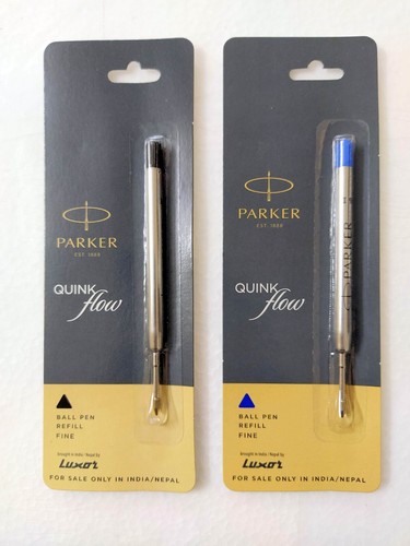 1 Blue + 1 Black Parker Quink Flow Ball Point Pen Refills BallPen Fine ...