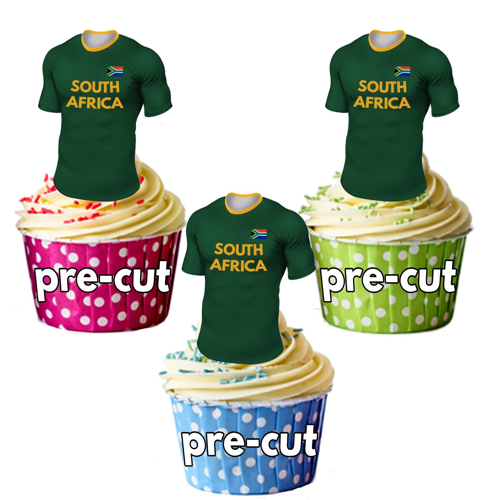 PRECUT South Africa Rugby Shirts Birthday Party Cup Cake Toppers ...