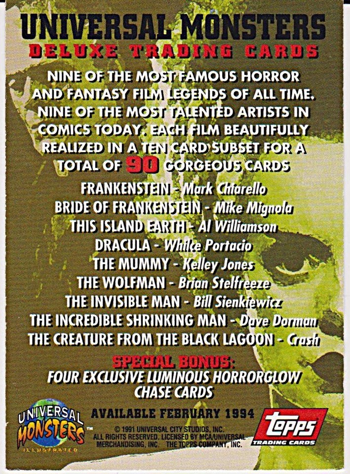 UNIVERSAL MONSTERS ILLUSTRATED~MONSTERCHROME~PROMO TRADING CARD~TOPPS ...