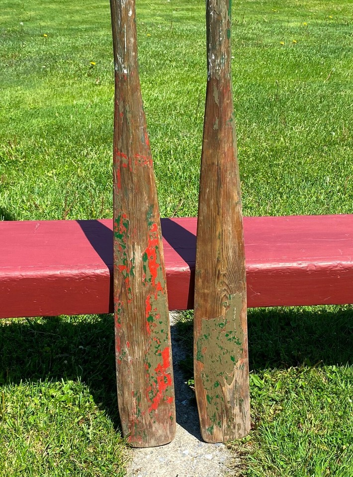 Pair WOODEN WEATHERED OARS 89" Long w/OLD CHIPPED UP PAINT Oar Boat ...