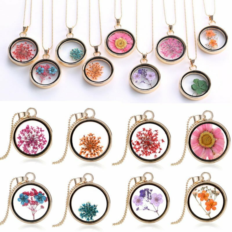 Natural Real Dried Flower Resin Glass Floating Locket Pendant Necklace ...