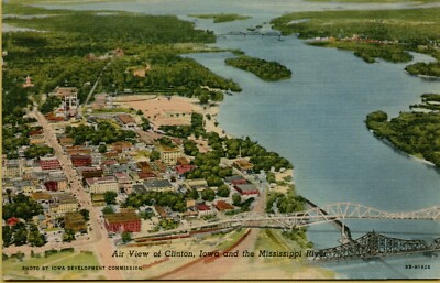 Air Aerial View of Clinton Iowa IA and Mississippi River Postcard D42 ...