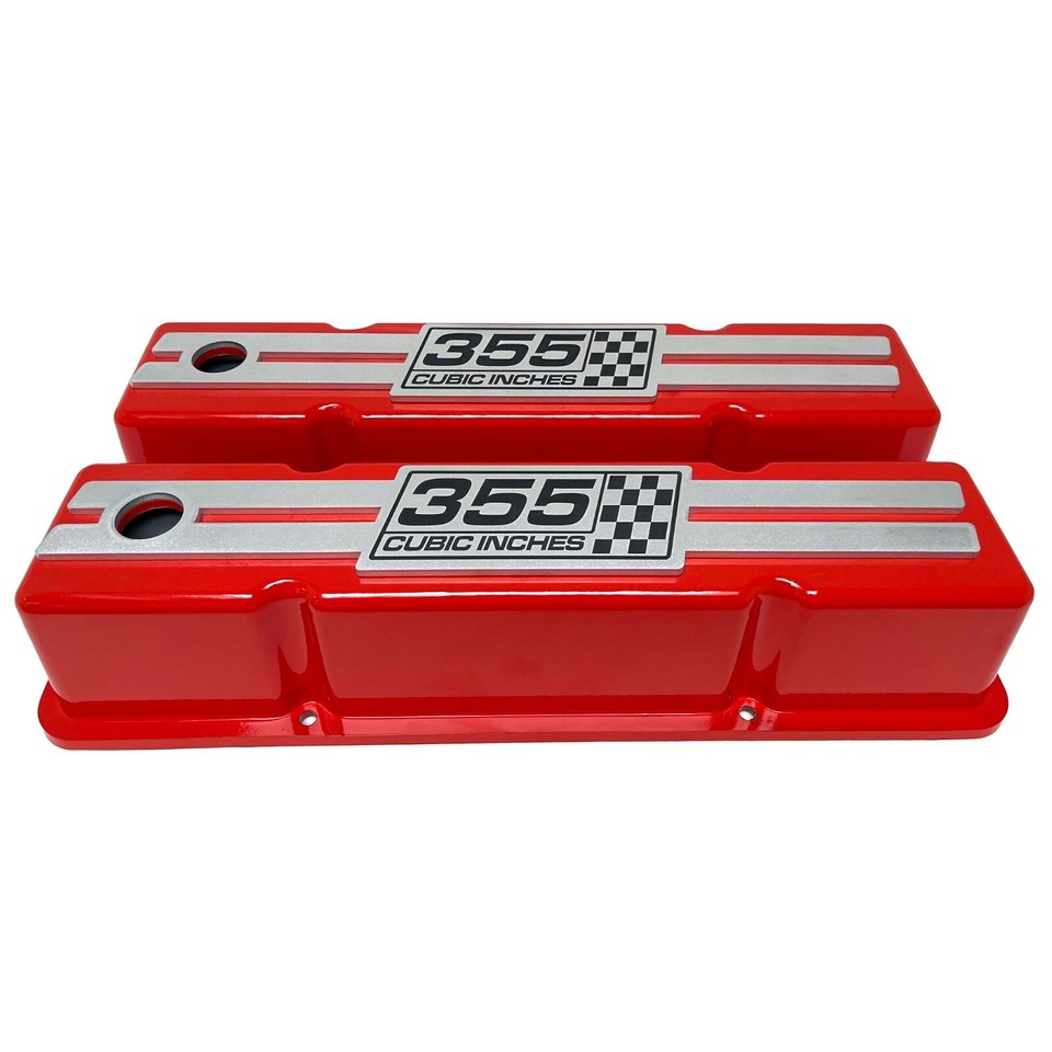 Small Block Chevy 355 Cubic Inches - Tall Red Valve Covers -Engraved ...
