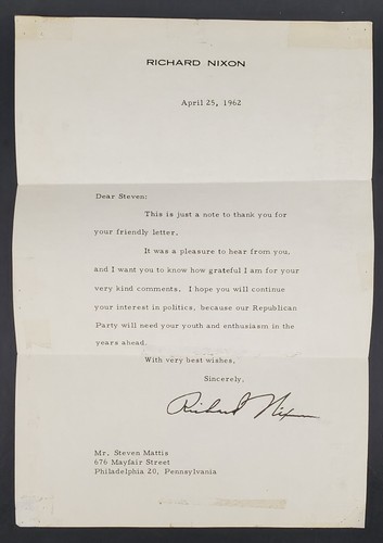 President Richard Nixon Hand Signed Typed Letter From April 25, 1962 | eBay