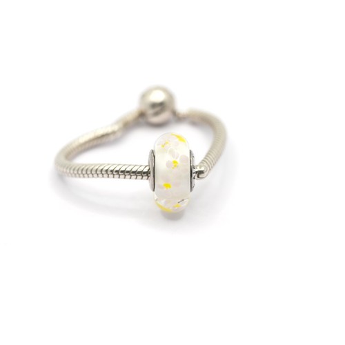 Pandora Yellow Flowers On White Murano Glass Charm Bead Sterling Silver ...