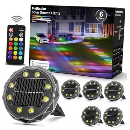 Solar Ground Lights with Remote Control,IP67 Waterproof Solar Garden 15 ...