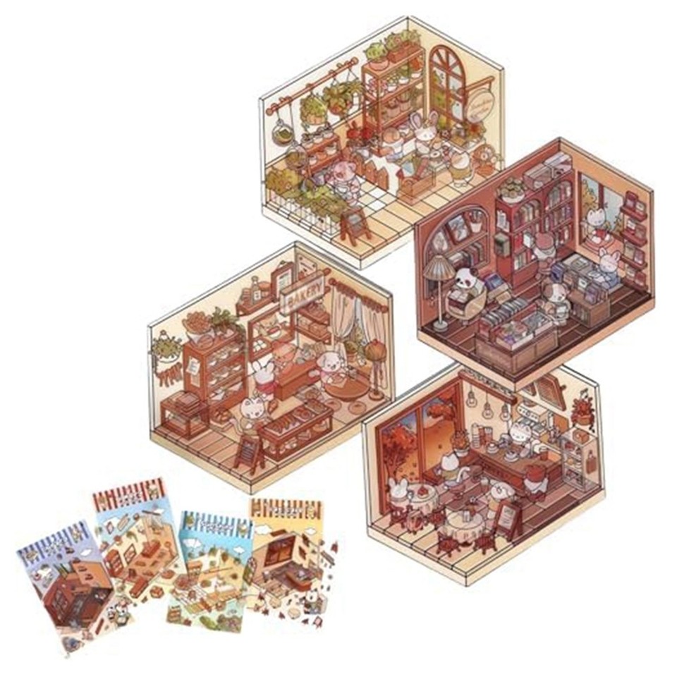 4 Sets DIY 3D House Stickers, Cute Cartoon Scene Stickers, Fun DIY ...