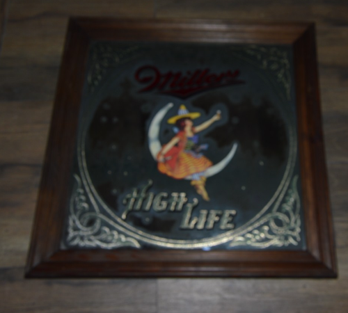 VINTAGE MILLER HIGH LIFE 1980s Girl on the Moon WITCH BEER MIRROR BAR ...