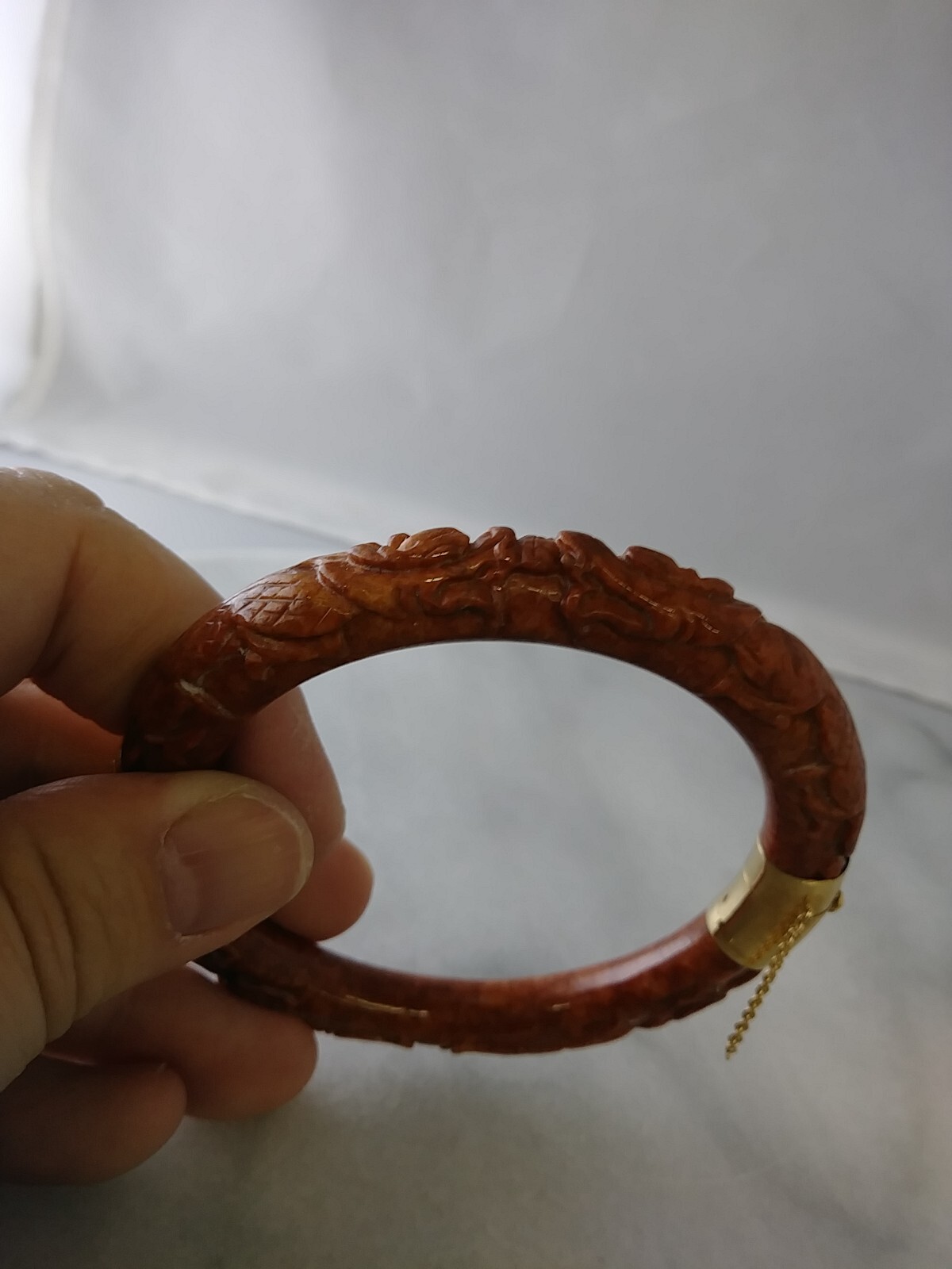 Vintage 14K Red Jade Carved Double Dragon Bangle Brac… - Gem