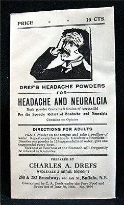 Charles Drefs Druggist Headache Powders Early Adv Package Buffalo NY ...